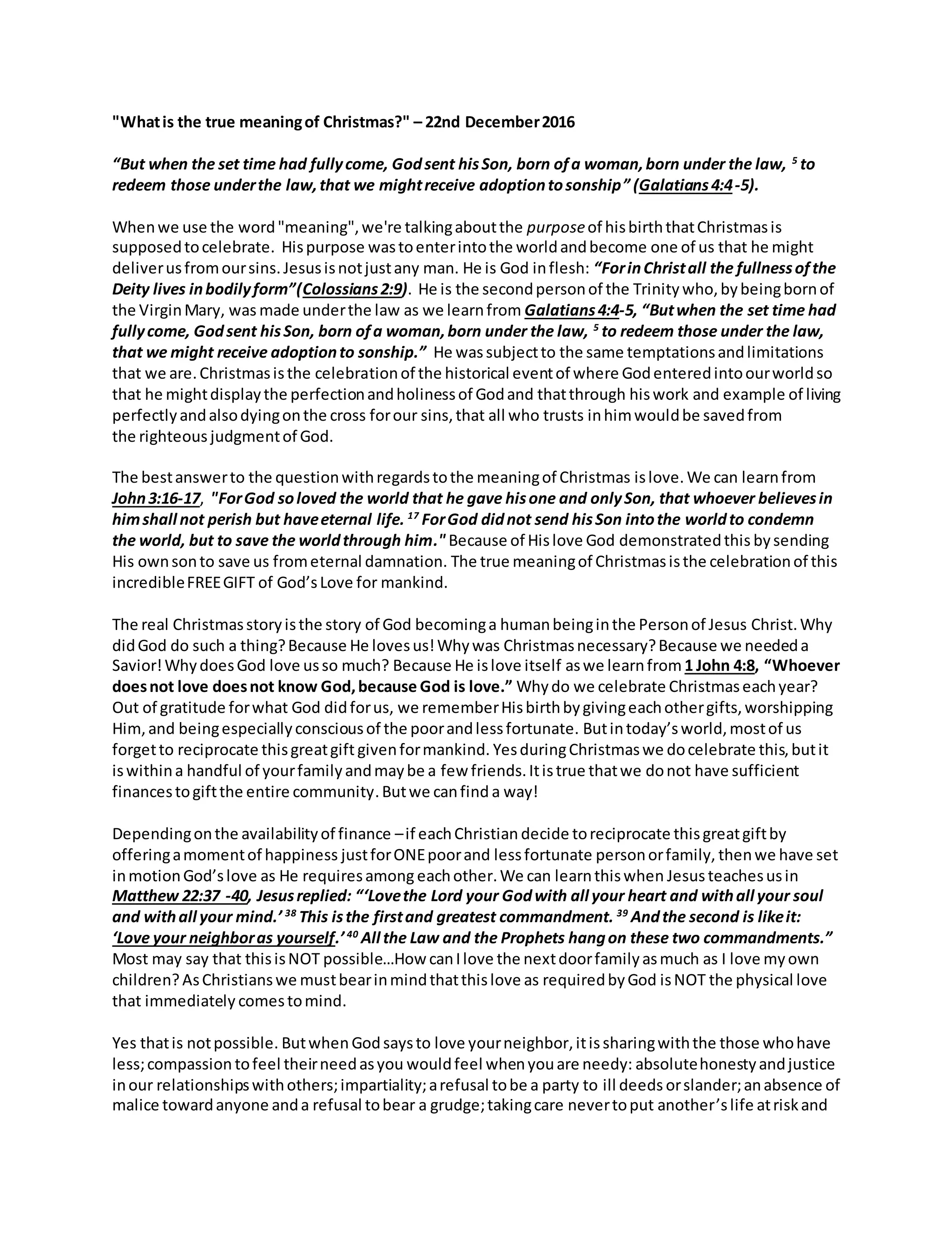 22nd December 2016 - What is the true meaning of Christmas | DOCX | Christianity | Religion ...