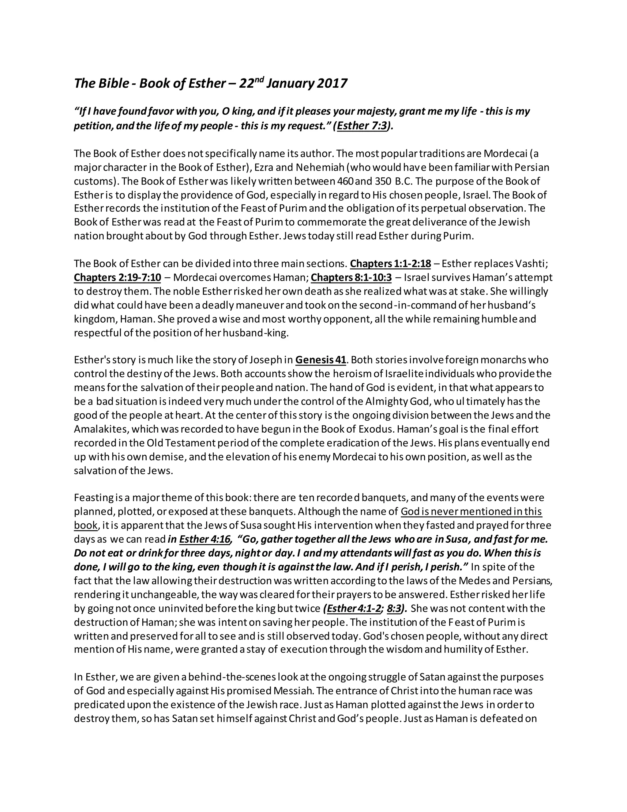 22nd January 2017 - The bible - Book of Esther | PDF
