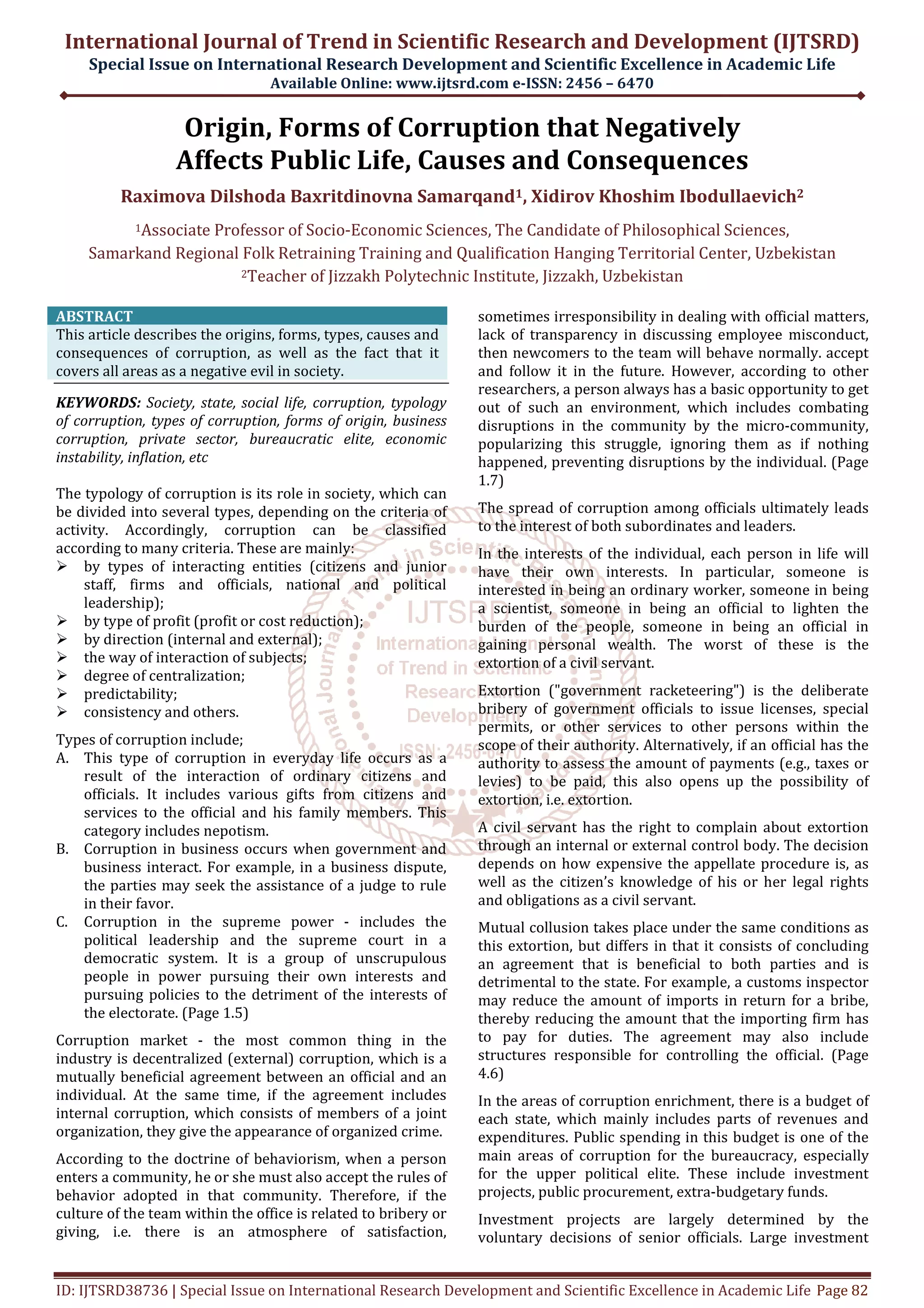 Origin, Forms of Corruption that Negatively Affects Public Life, Causes ...