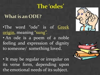 Theme of odes- John Keats | PPTX