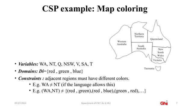 22PCOAM11 Unit 2: Session 10 CSP map coloring.pptx | Programming Languages | Computing