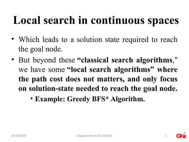 22PCOAM11 Session 6 local search in continuous space.pptx | Geography ...