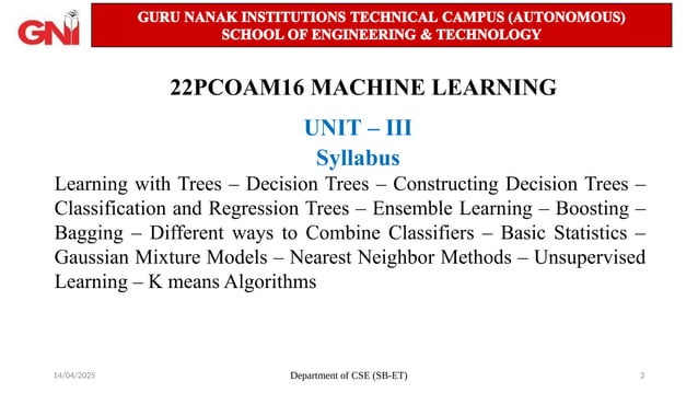 22PCOAM16 ML Unit 3 Session 18 Learning with tree.pptx
