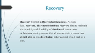 Overview of Concurrency Control & Recovery in Distributed Databases | PPTX