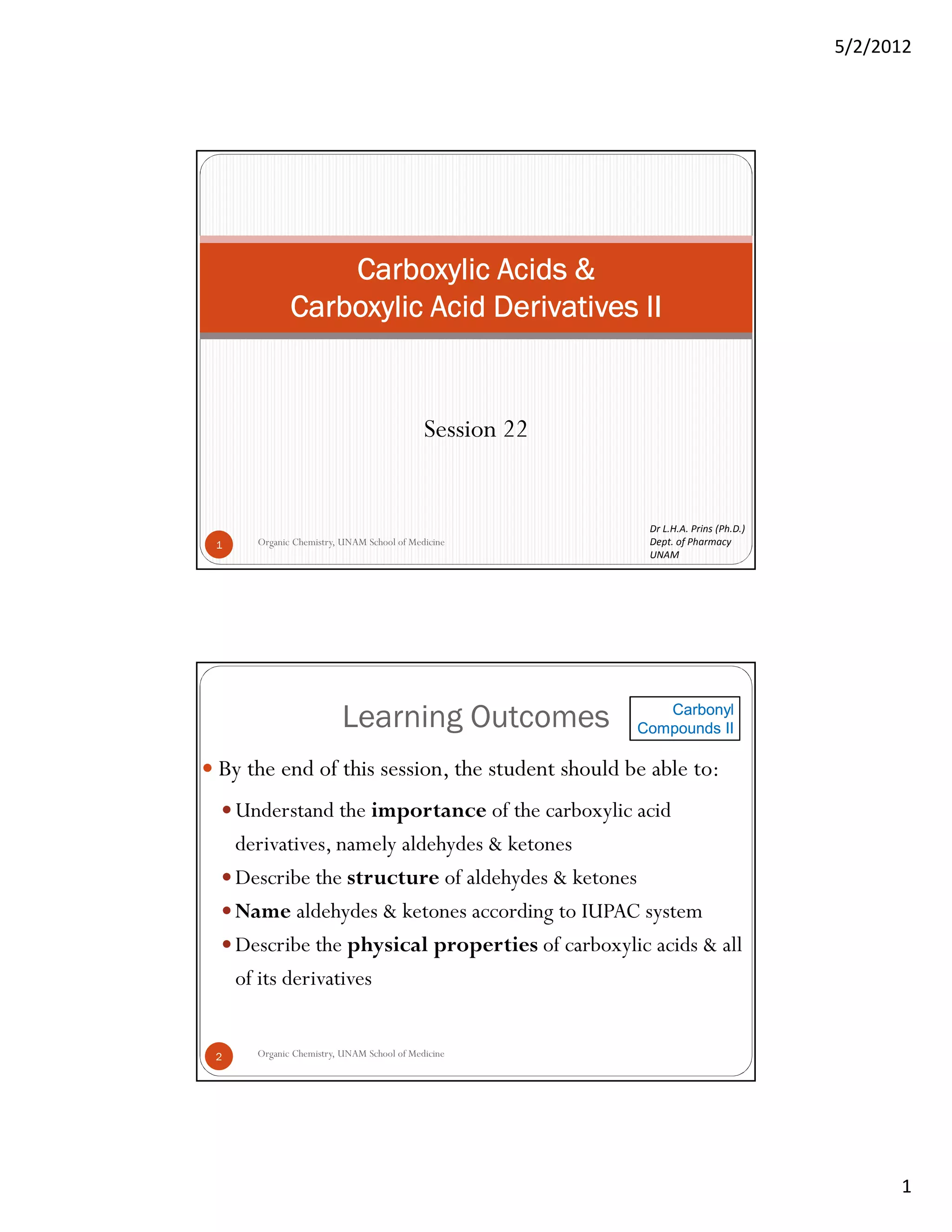 (22) session 22 carboxylic acids & carboxylic acid derivatives ii | PDF