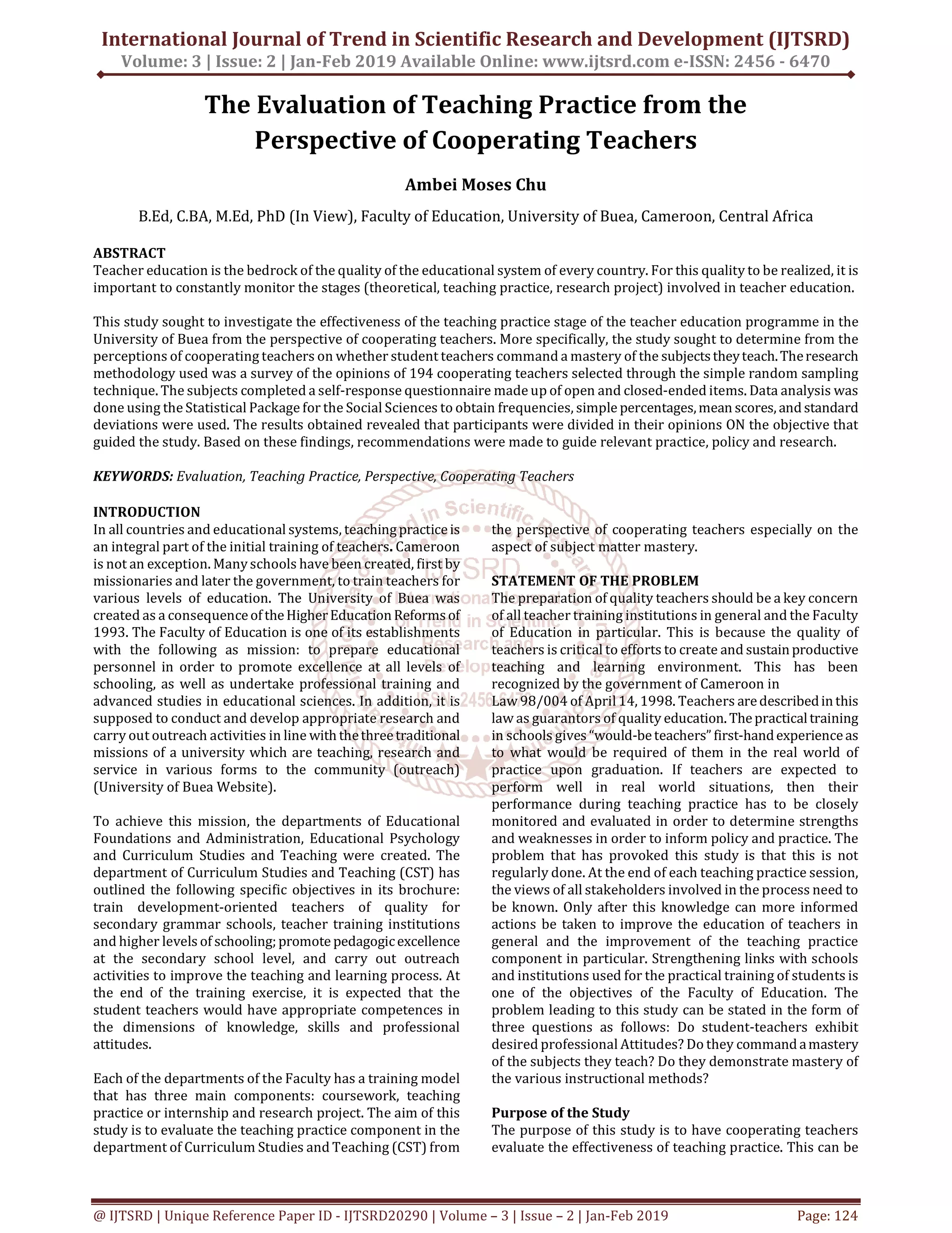 The Evaluation of Teaching Practice from the Perspective of Cooperating ...