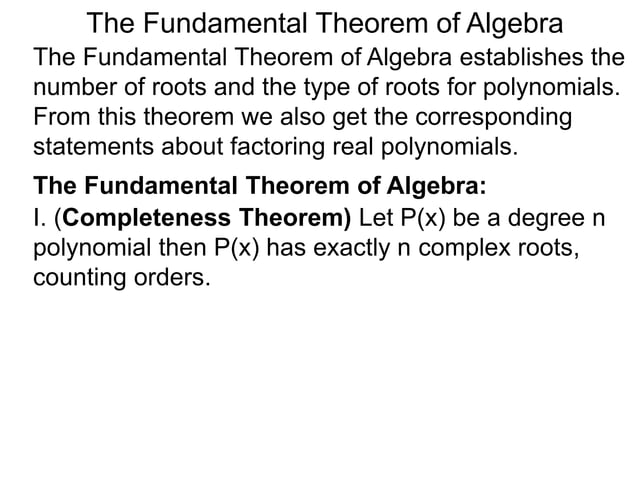 22 the fundamental theorem of algebra x | PPT