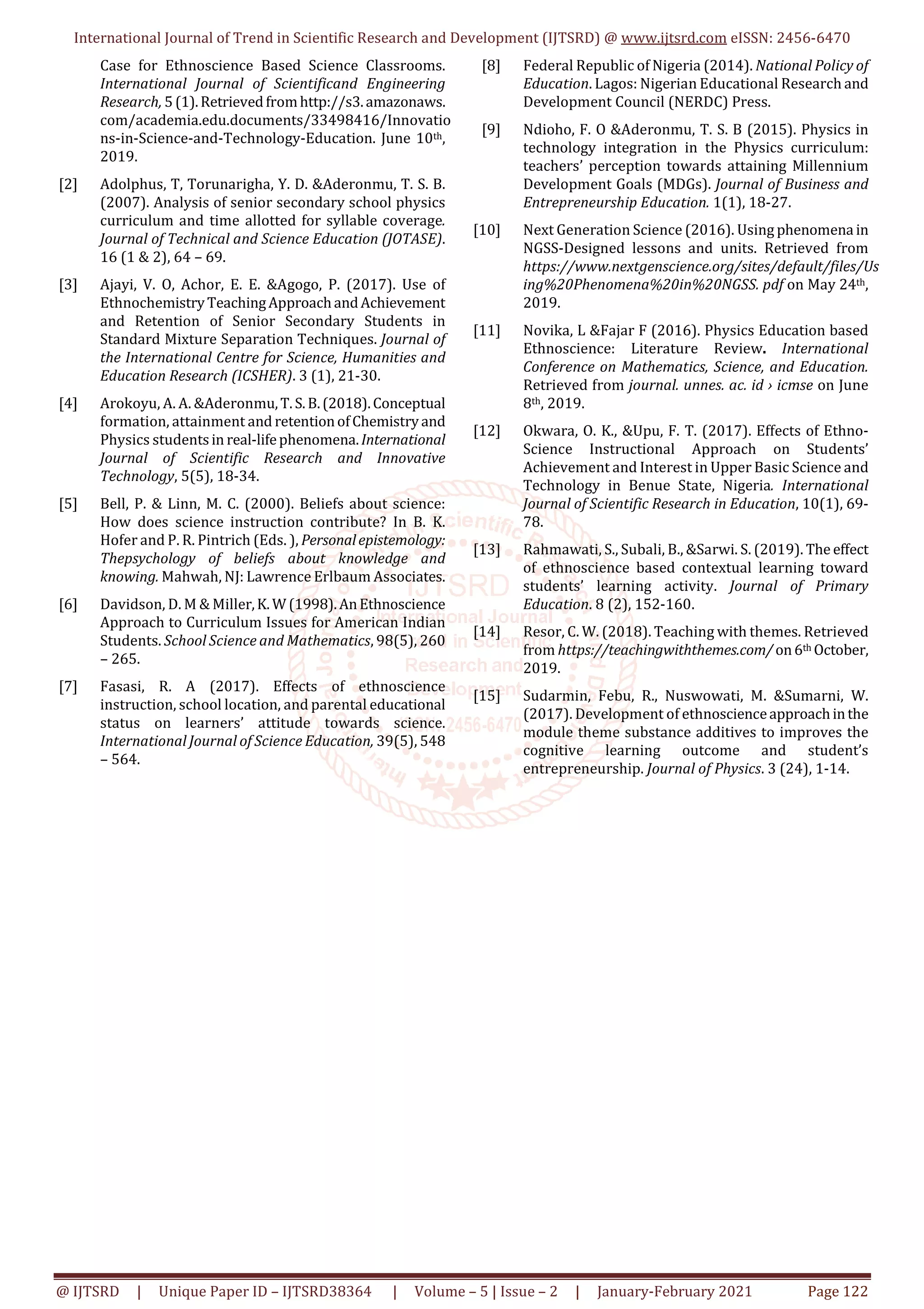 Thinking through Ethnoscientific Scenarios for Physics Teaching ...