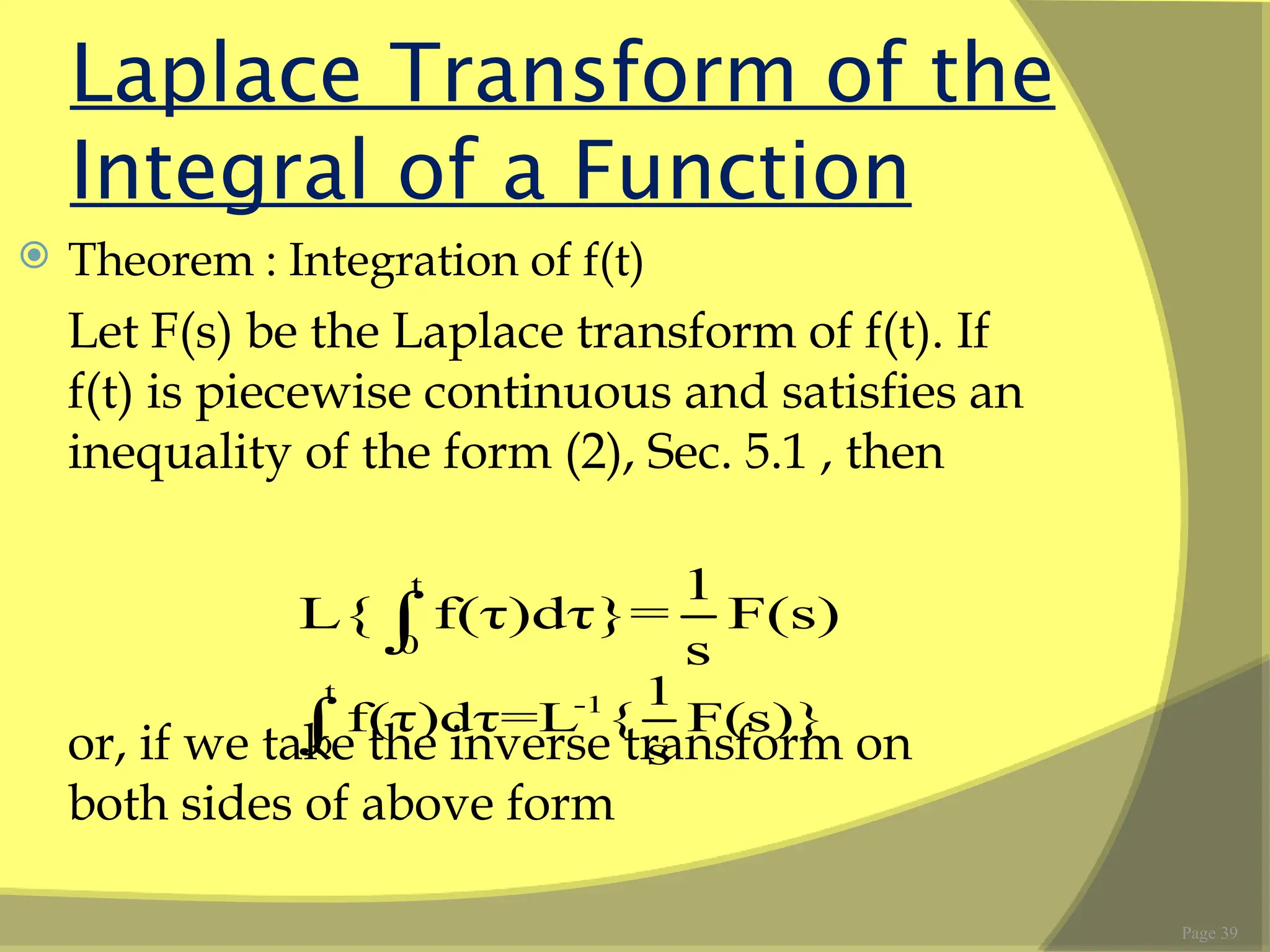 laplace Tranform, definition, Examples, methods | PPT