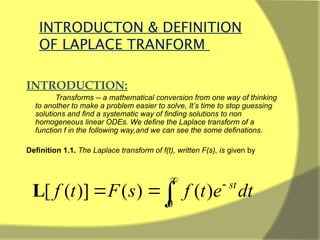 laplace Tranform, definition, Examples, methods | PPT