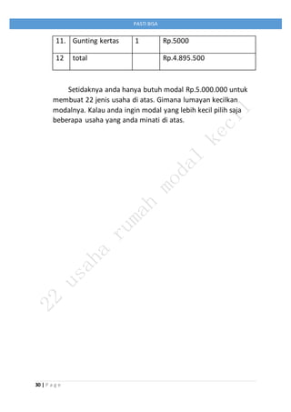 22 usaha rumah modal kecil pasti sukses | PDF