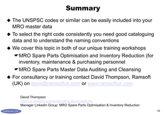 Using UNSPSC codes in the MRO Inventory System | PPT