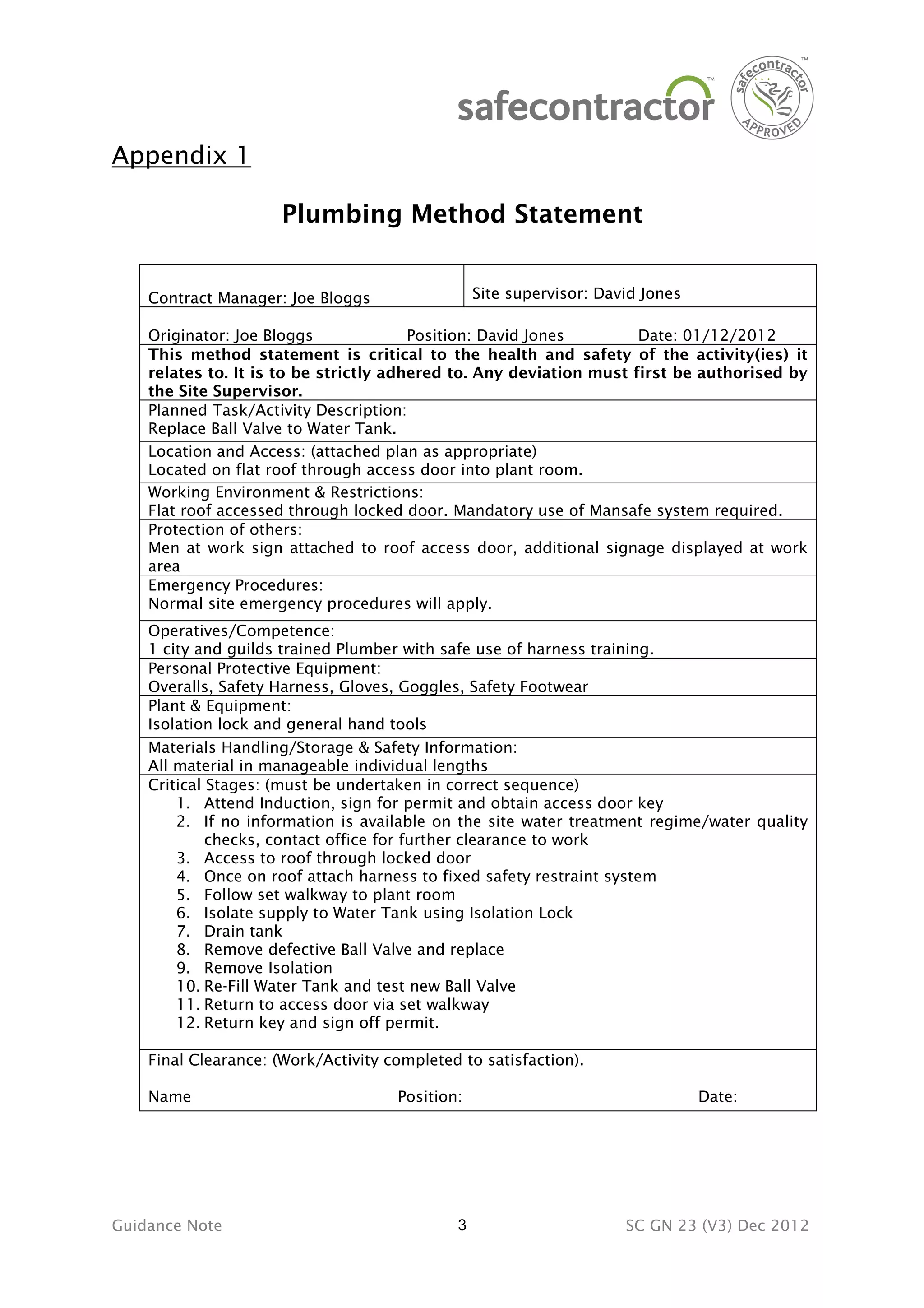 23.plumbing method statement_gn23 | PDF