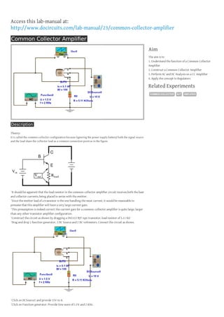 Common Collector Amplifier : BJT | PDF