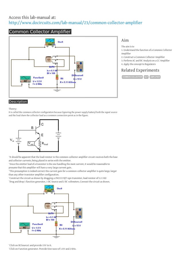 Common Collector Amplifier : BJT | PDF