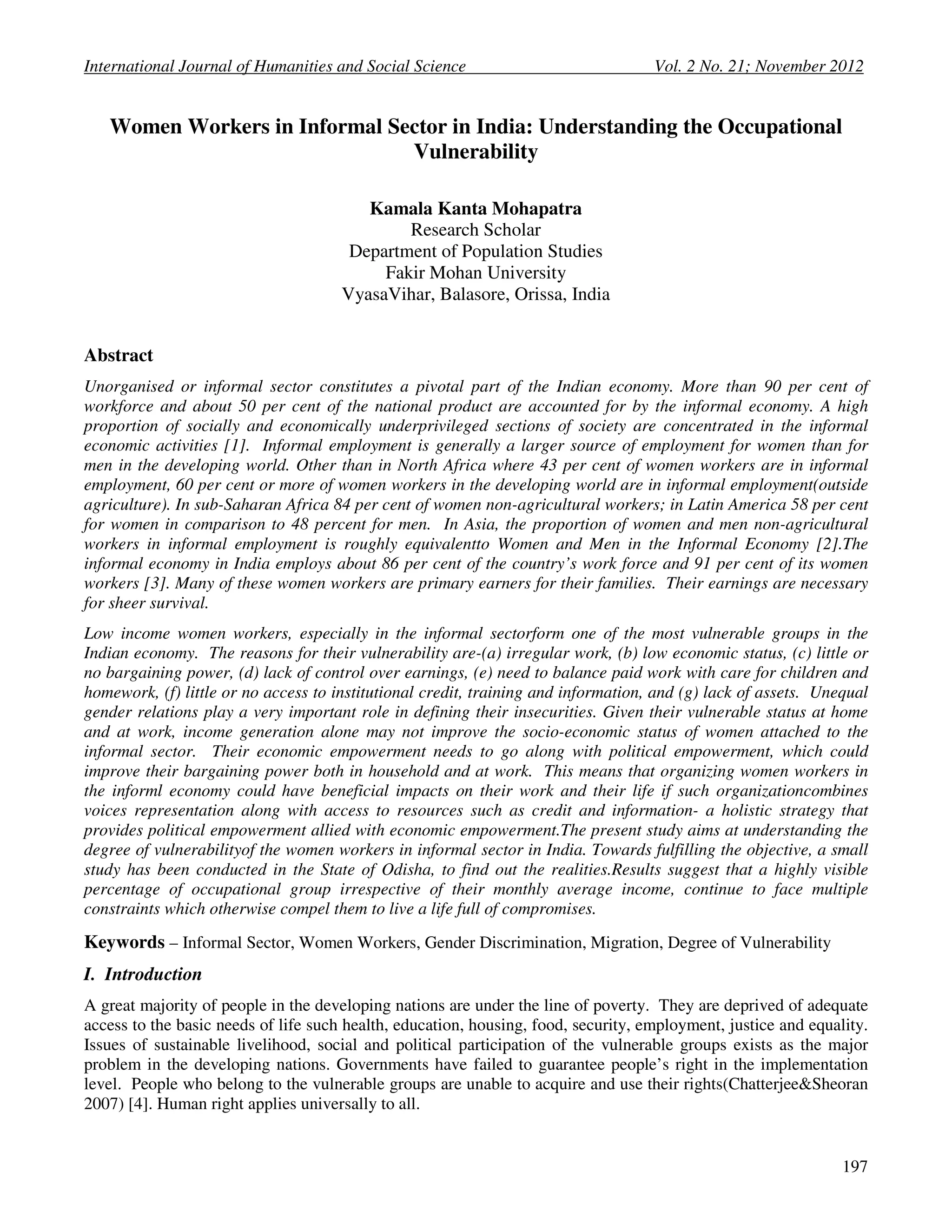 Women Workers in Informal Sector in India: Understanding the ...