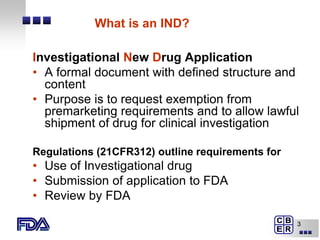FDA 2013 Clinical Investigator Training Course: Preparing an IND ...