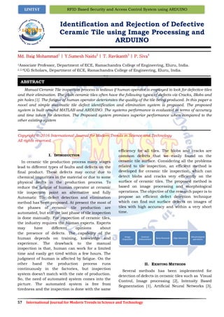 Identification and Rejection of Defective Ceramic Tile using Image Processing and ARDUINO | PDF