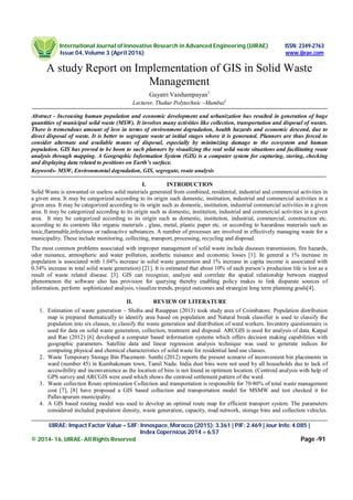A study Report on Implementation of GIS in Solid Waste Management | PDF