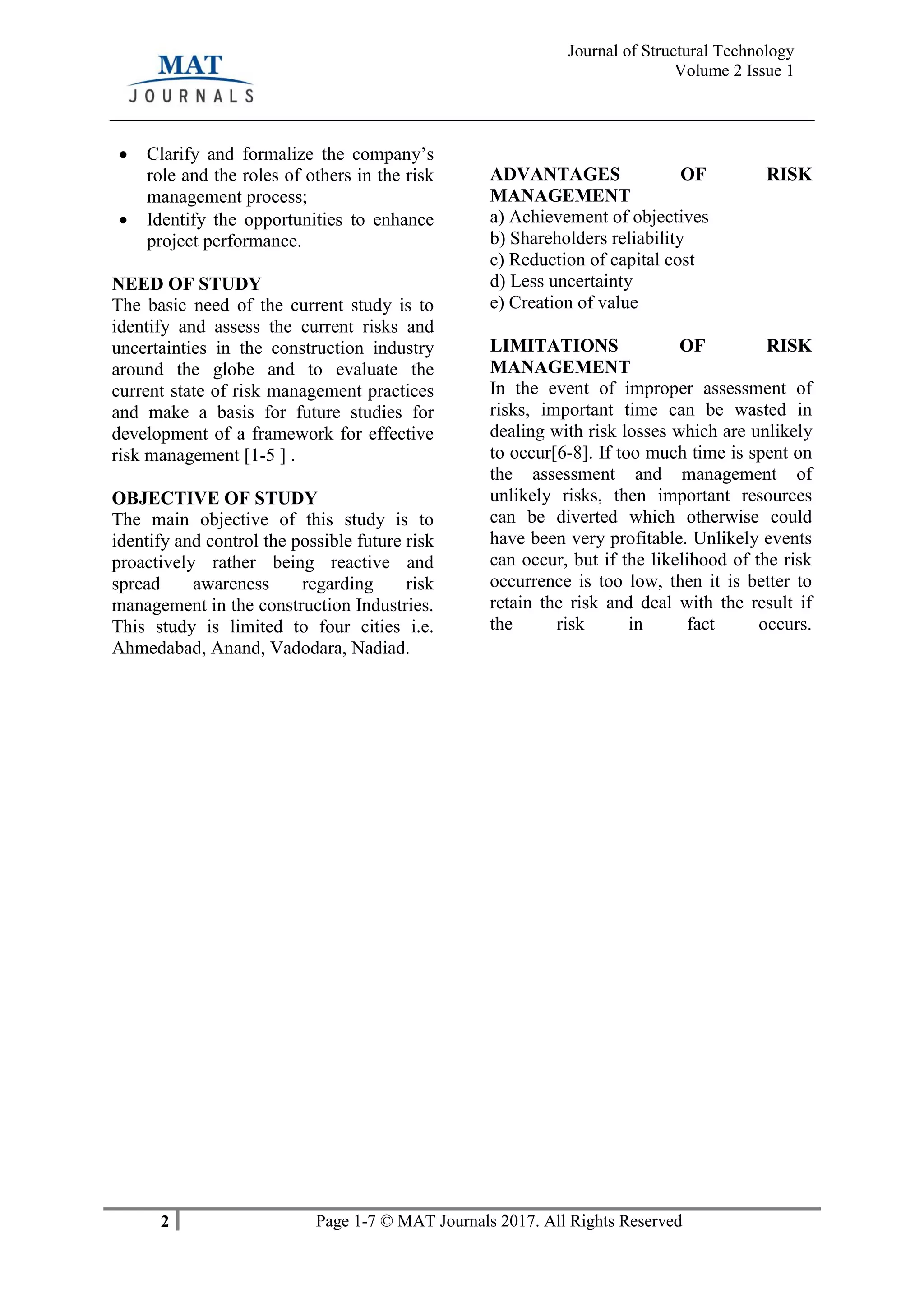 Factors Affecting Risk Management For Construction By Analytic Hierarchy Process Ahp Pdf