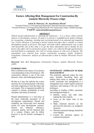 Factors Affecting Risk Management For Construction By Analytic ...