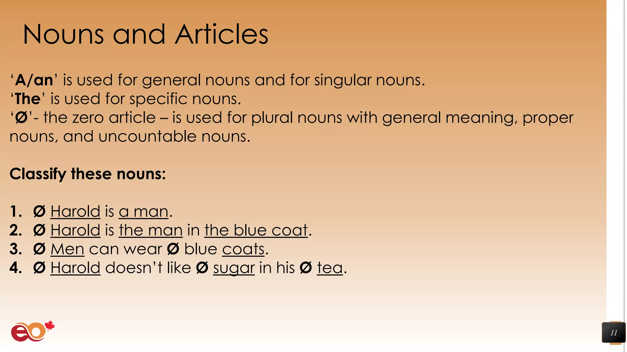 types of nouns and articles | PPT