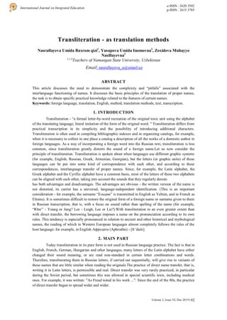 Transliteration - as translation methods | PDF