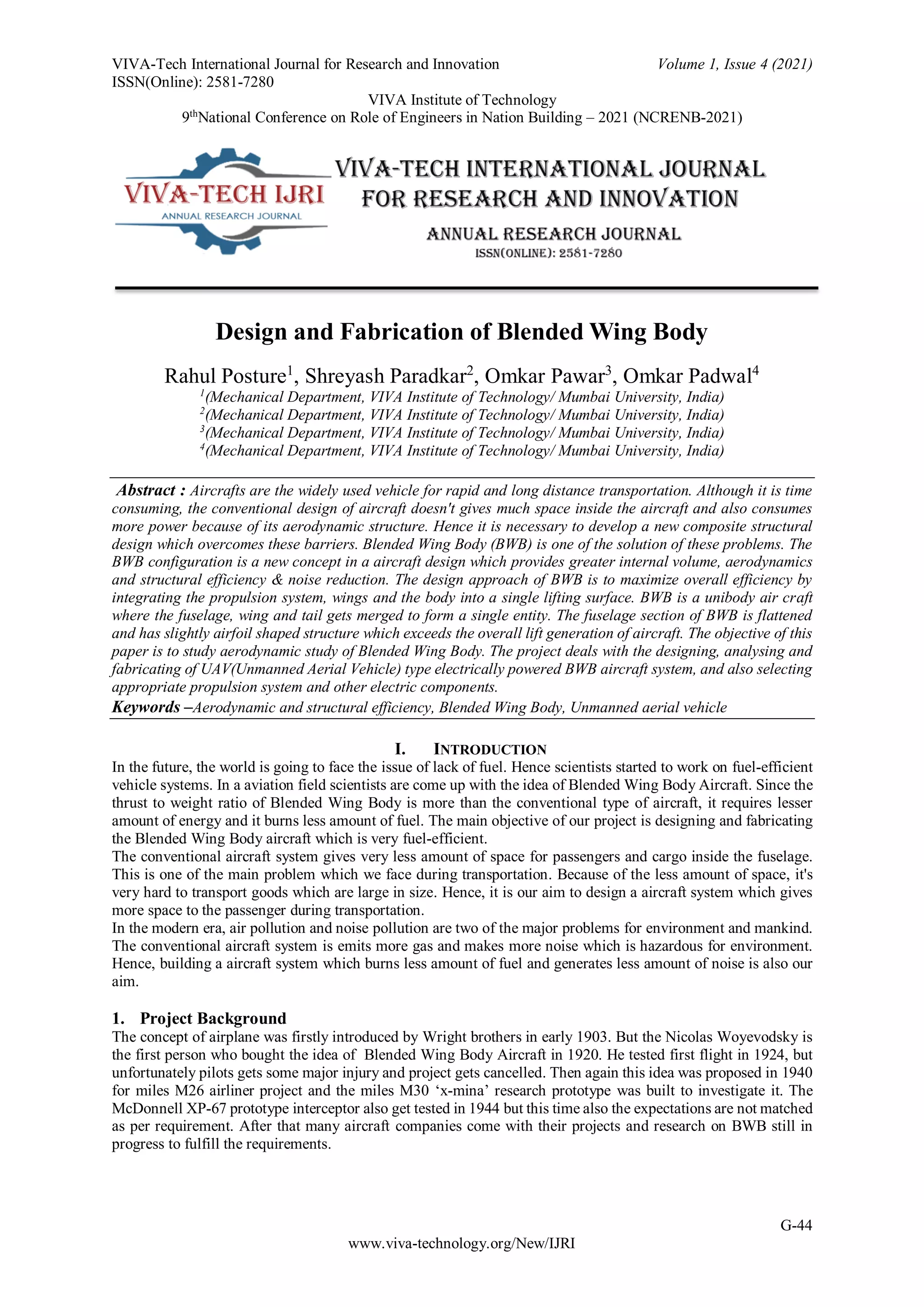 Design and Fabrication of Blended Wing Body | PDF