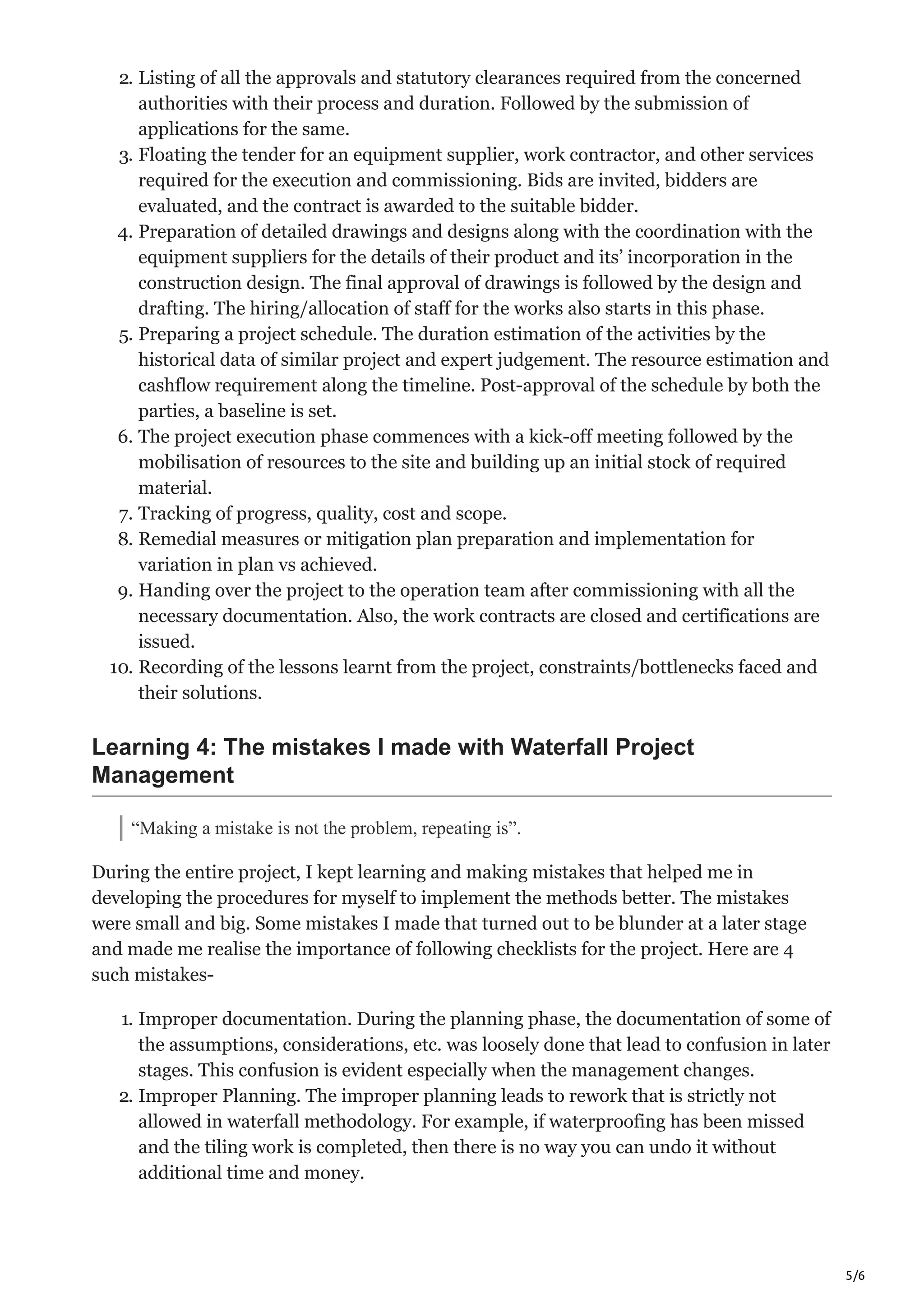 My 5 Learnings of Waterfall Project Management | PDF