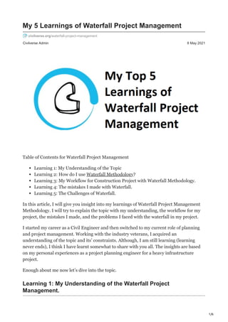 My 5 Learnings of Waterfall Project Management | PDF