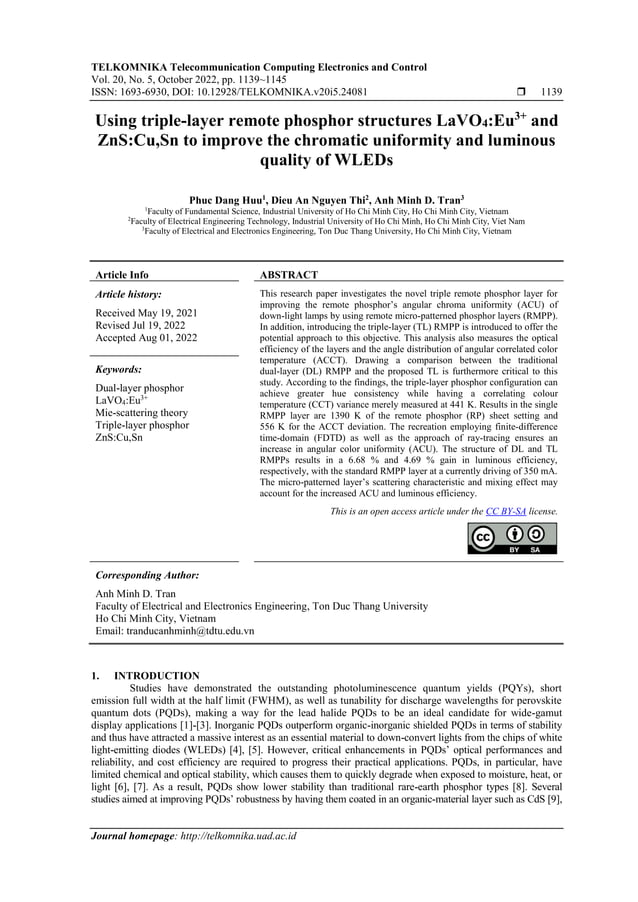 Using triple-layer remote phosphor structures LaVO4:Eu3+ and ZnS:Cu,Sn to improve the chromatic ...