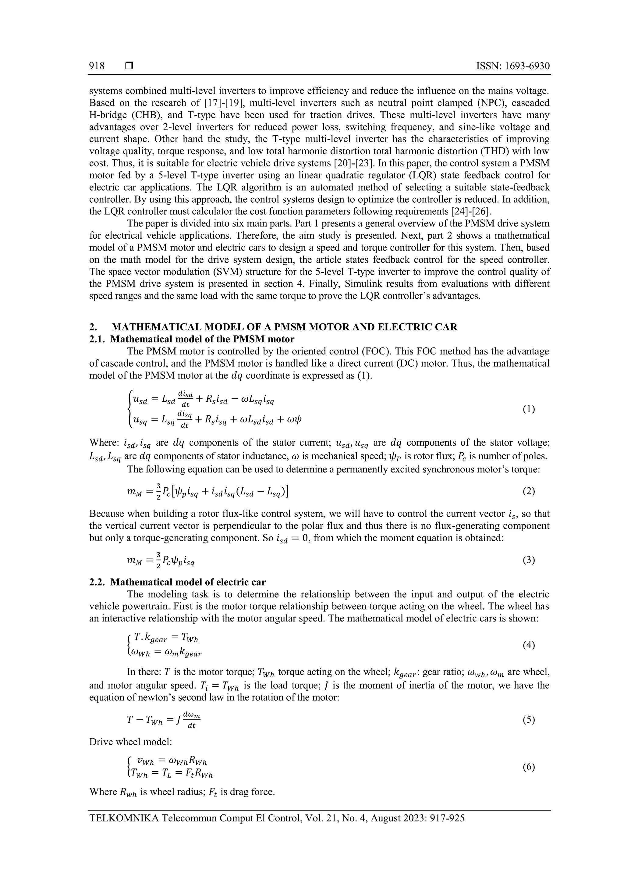 A study on PMSM drive systems fed by multi-level inverter using linear ...