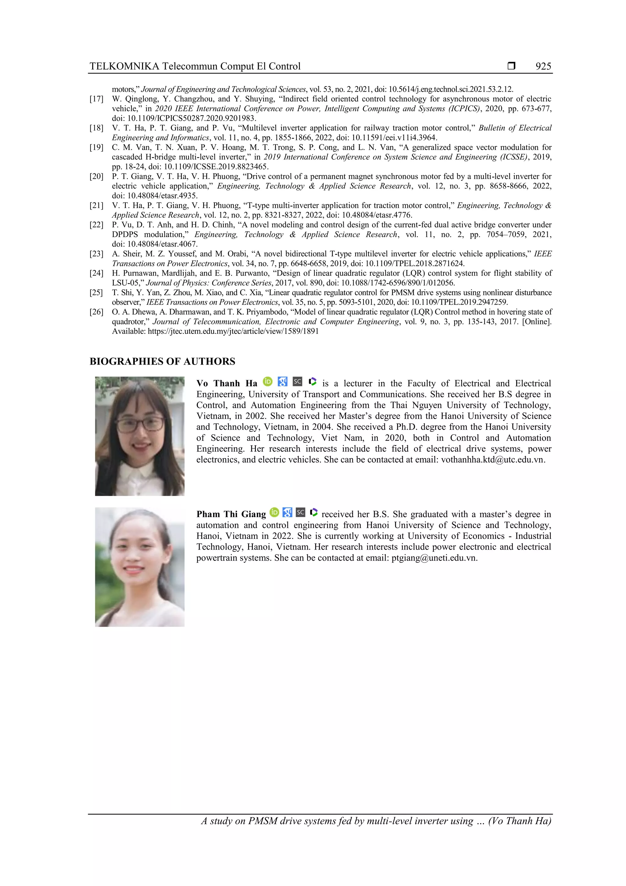 A study on PMSM drive systems fed by multi-level inverter using linear quadratic regulator ...