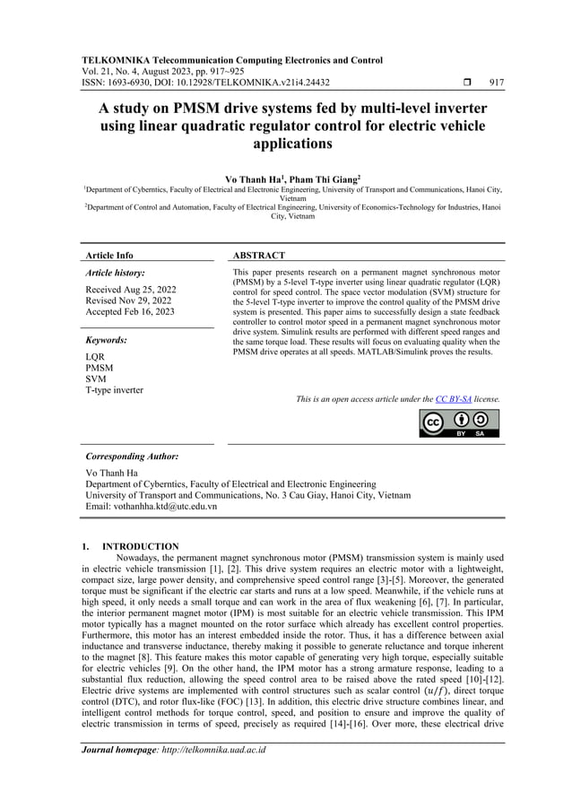 A study on PMSM drive systems fed by multi-level inverter using linear ...