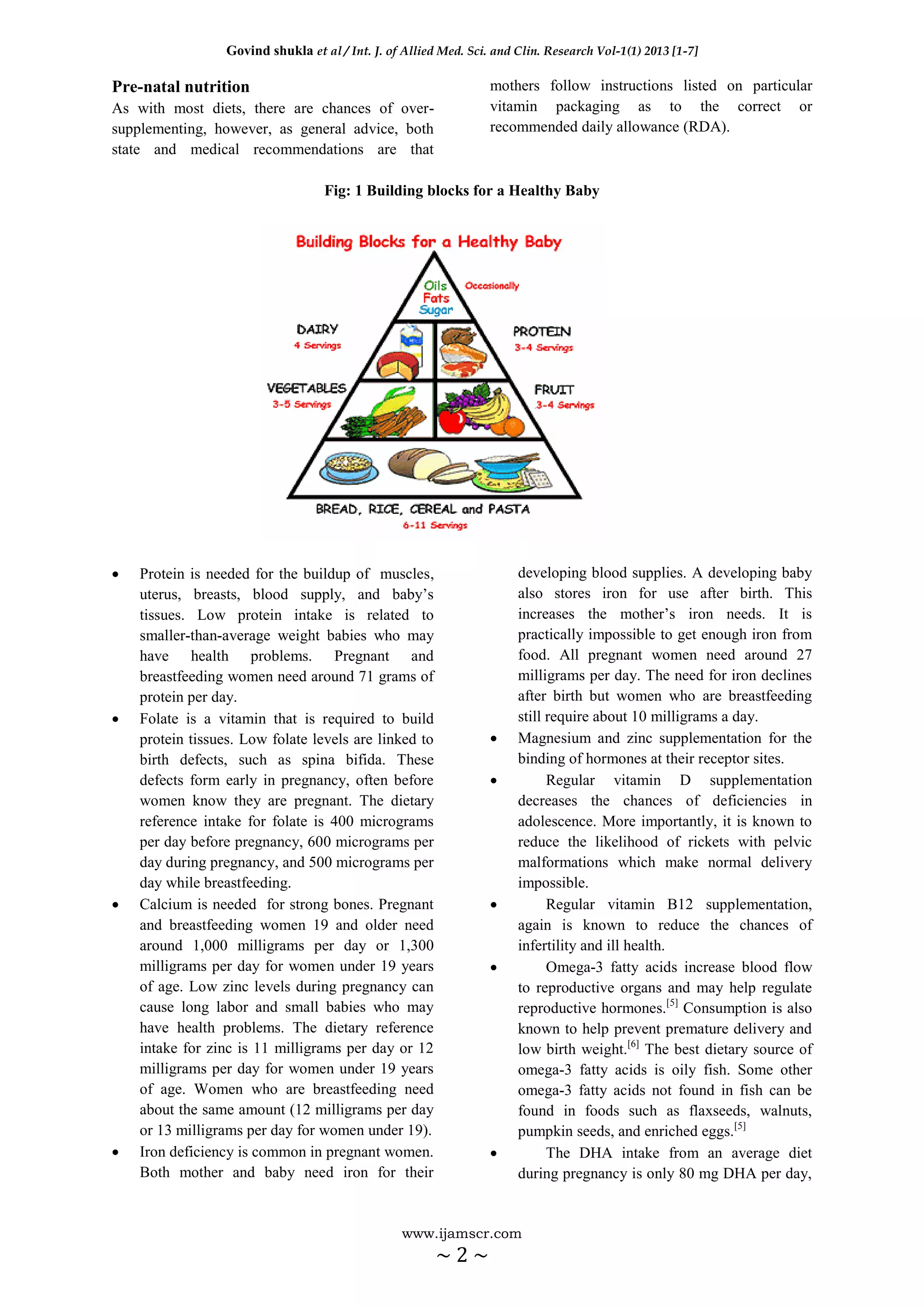 Prenatal nutrition; nutrient recommendations before, during & after ...