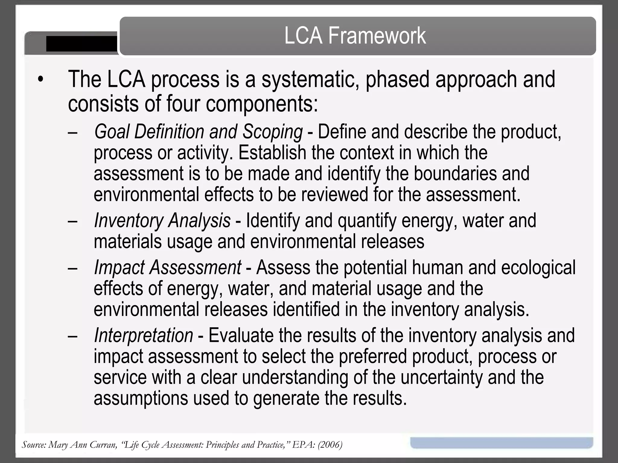 Life Cycle Analysis - Environmental LCA's | PPT