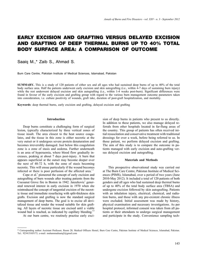 Early excision and grafting for deep burns | PDF