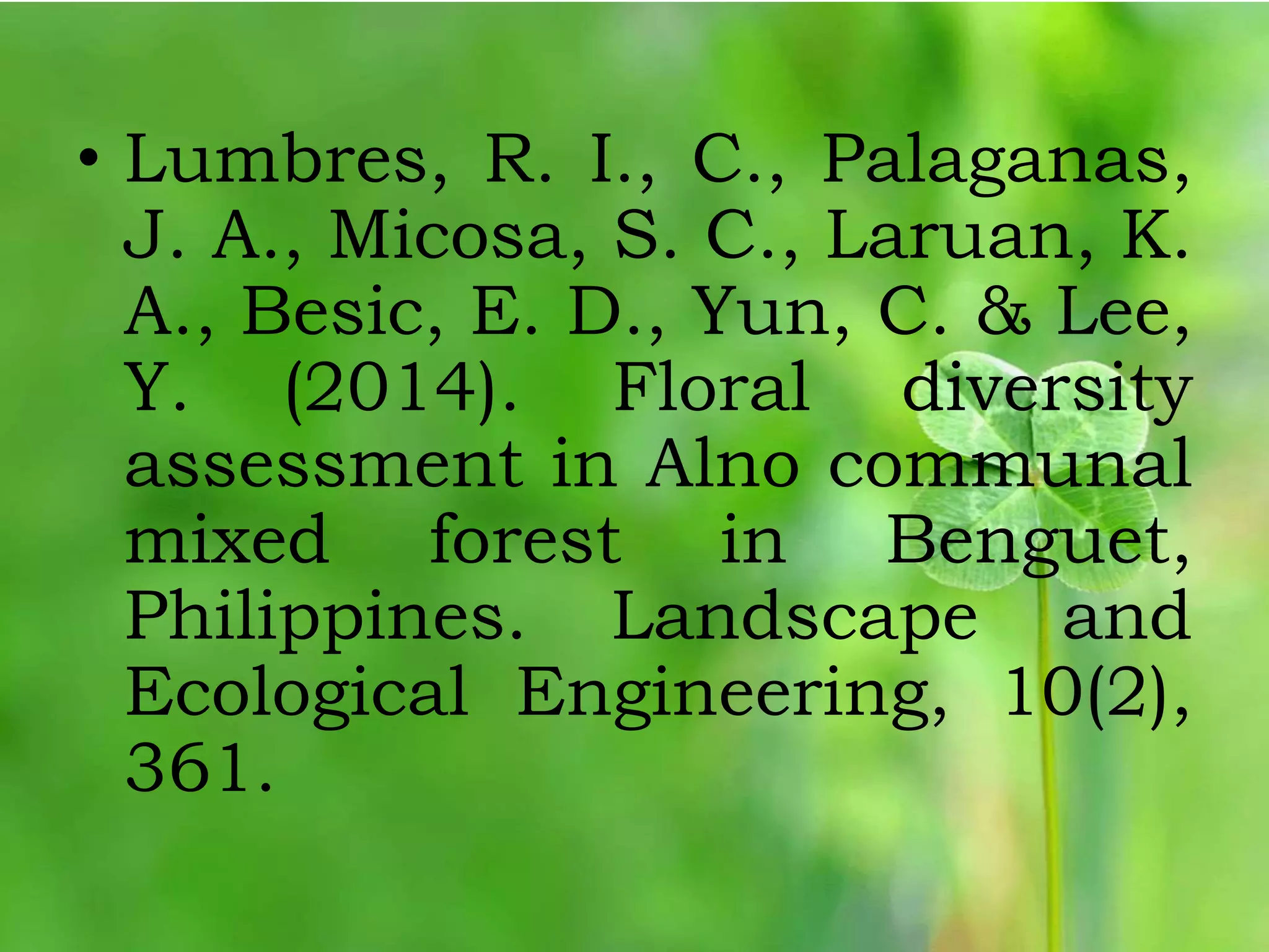 Biodiversity Status of Flora and Fauna in Mt. Palaopao, Manilo Fortich ...