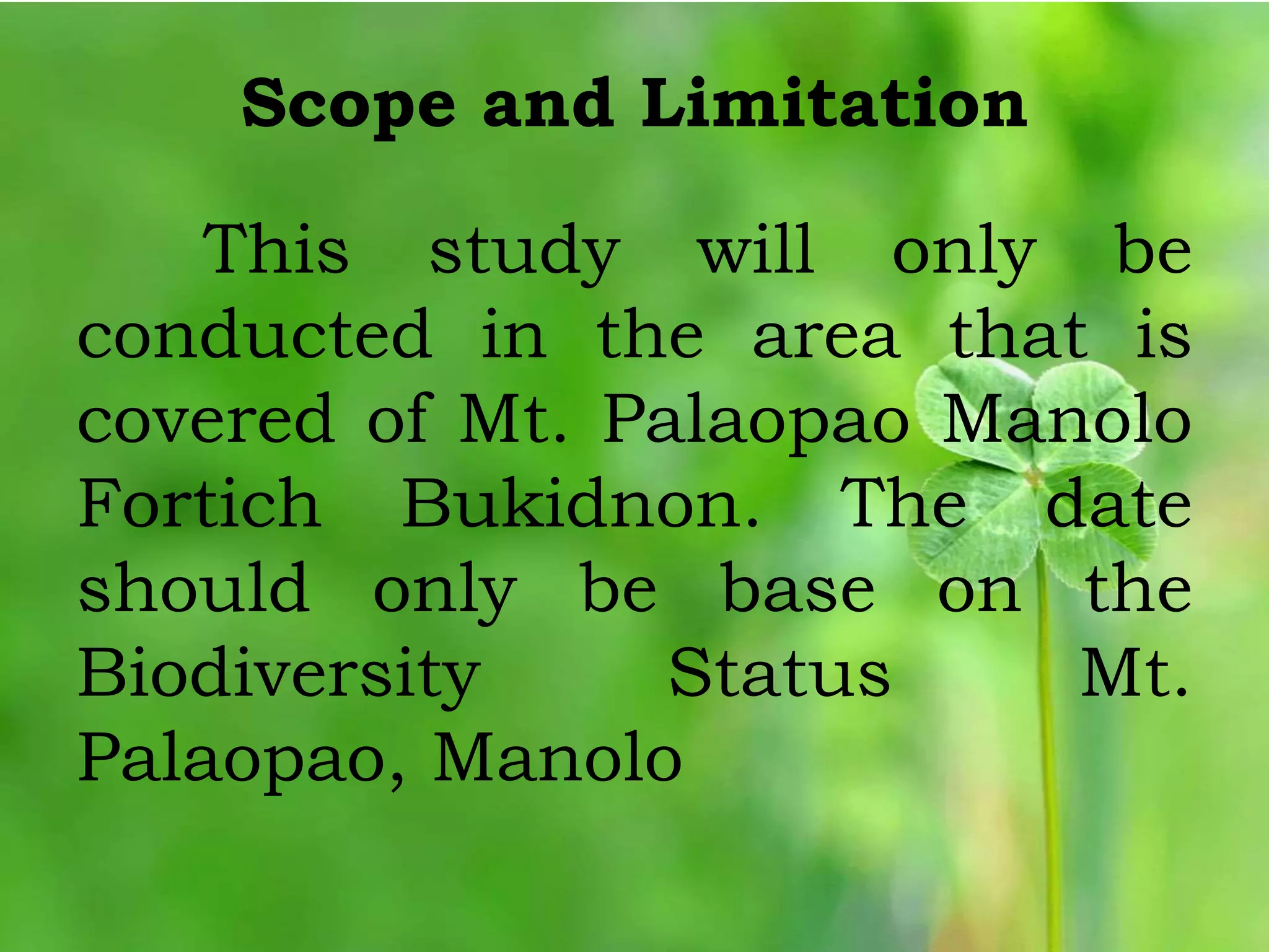 Biodiversity Status of Flora and Fauna in Mt. Palaopao, Manilo Fortich ...
