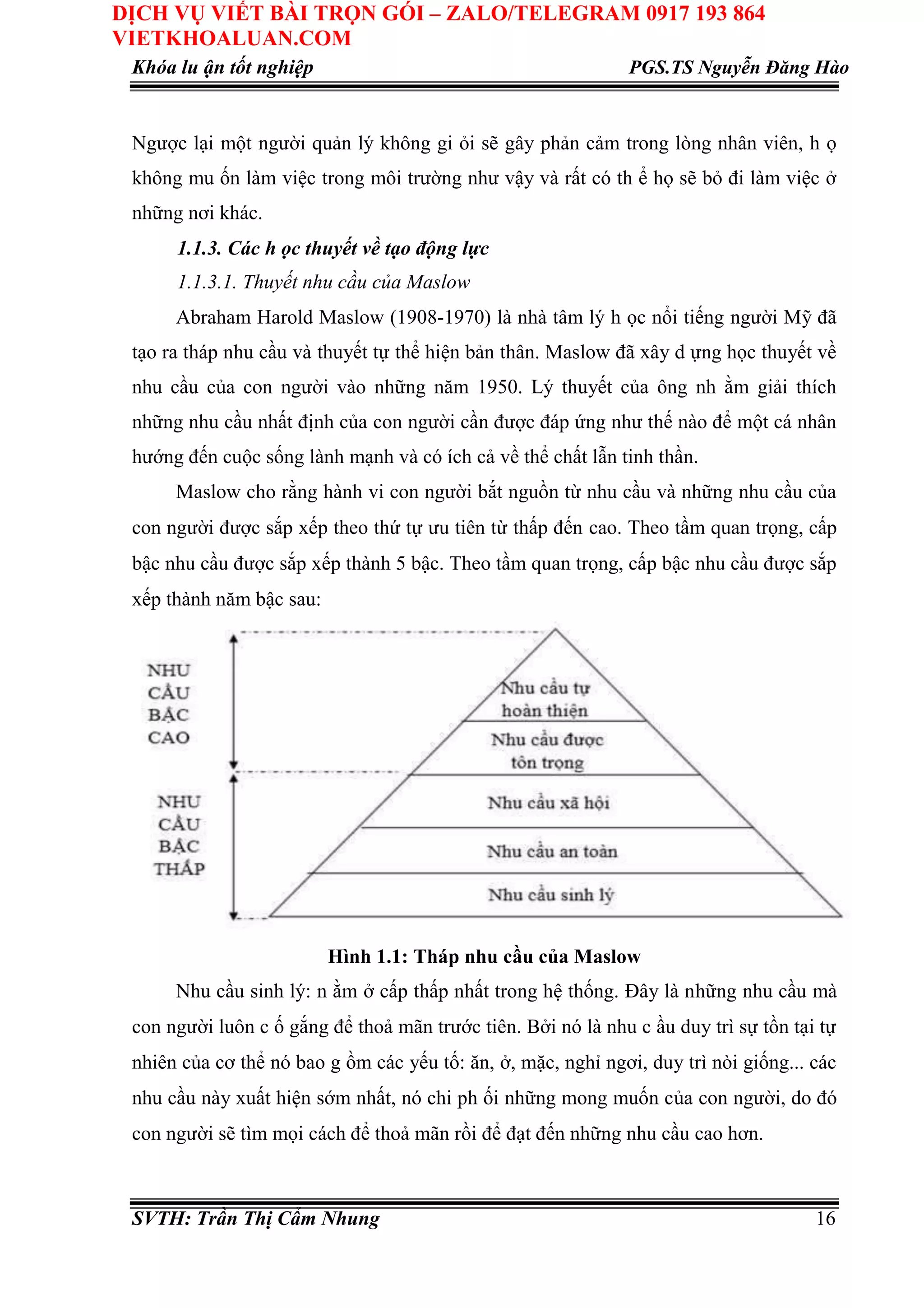 Khóa luận: Nhân tố ảnh hưởng đến động lực làm việc của người lao động | DOC