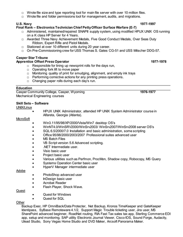 Vernon Fawcett Most Current Resume | PDF