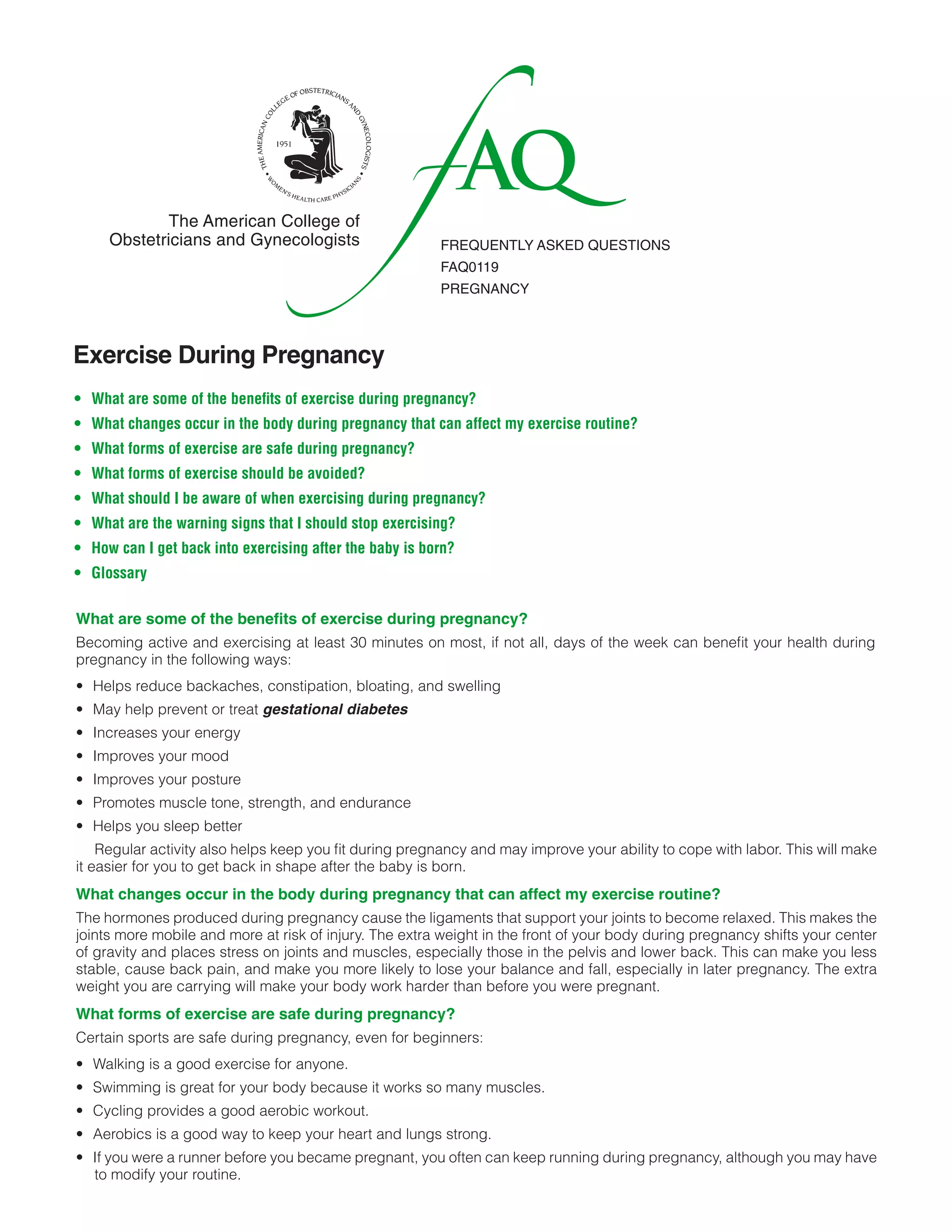 Exercise in pregnancy | PDF