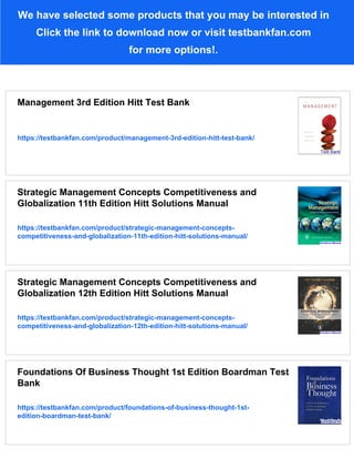 Management 3rd Edition Hitt Solutions Manual | PDF