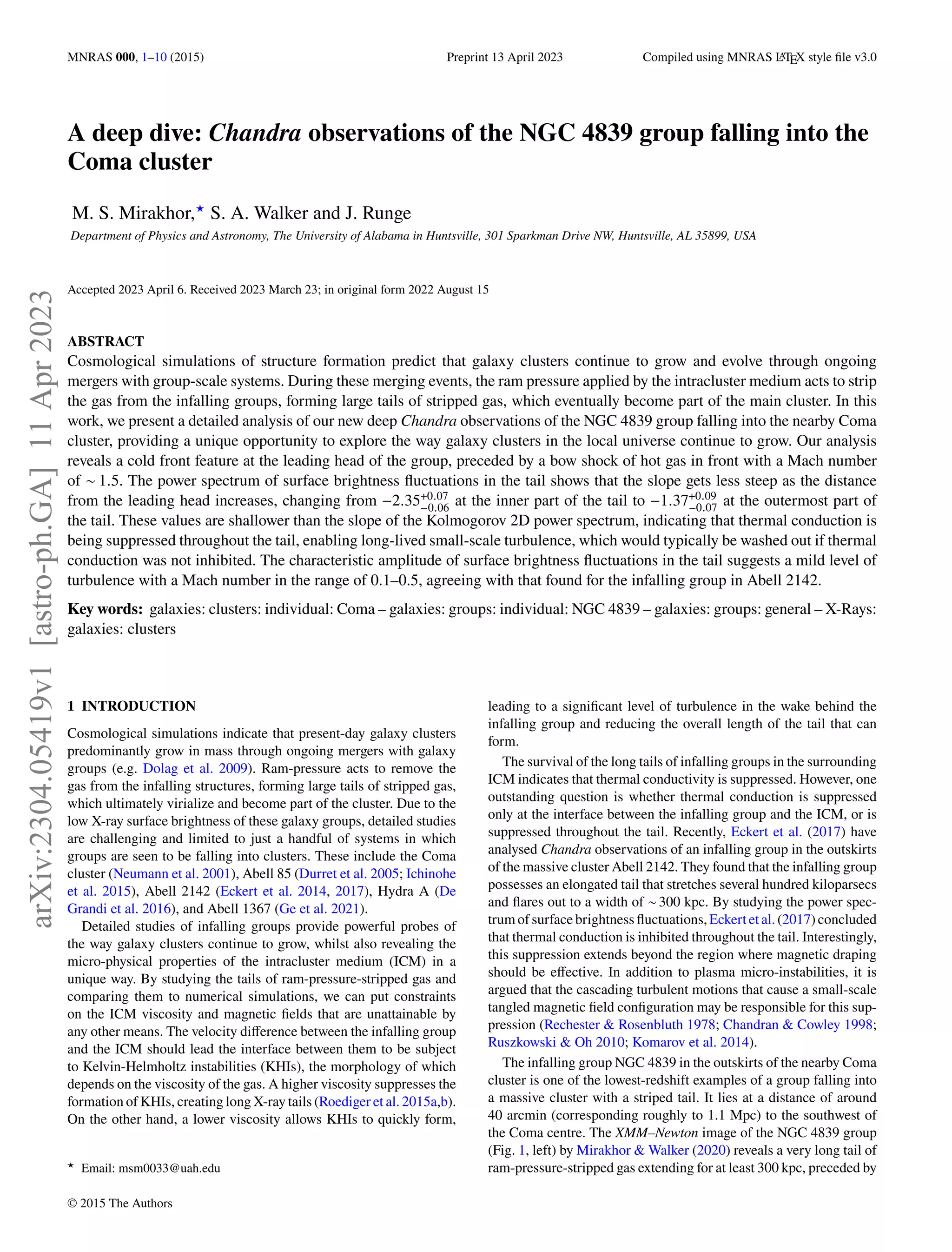 A deep dive: Chandra observations of the NGC 4839 group falling into ...