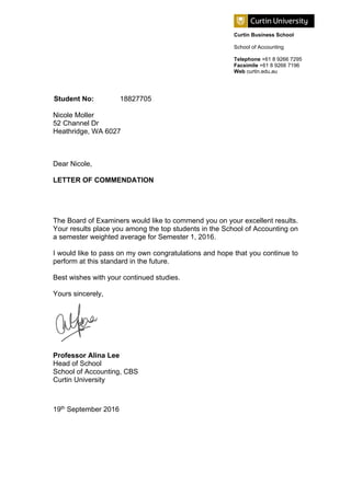 Commendation Letters Sem1%2c 2016 Bentley 3plus SWA75 | PDF