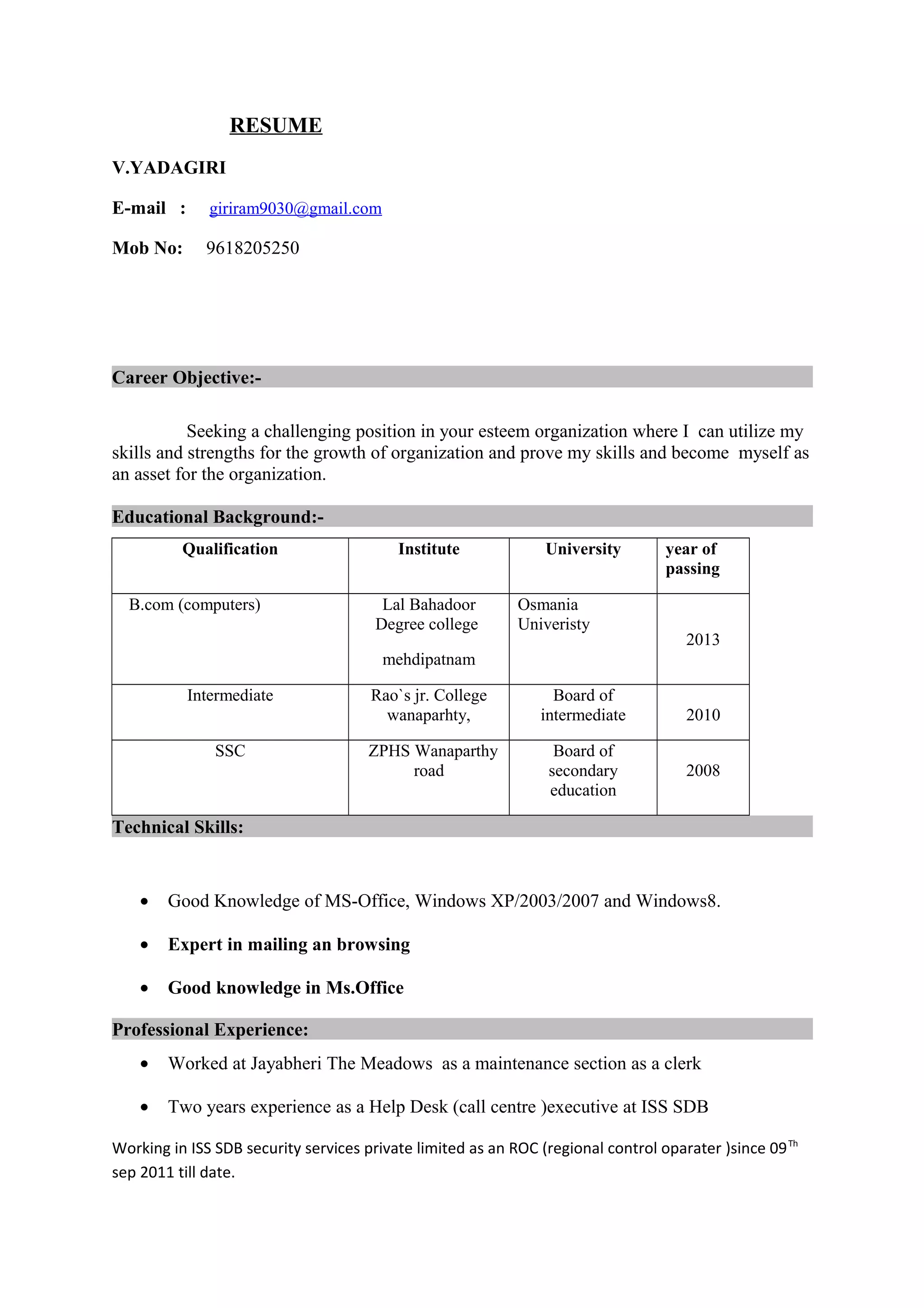 GIRI RESUME 2016 | DOC