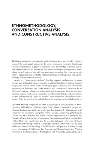 Ethnomethodology Conversation Analysis And Constructive Analysis Graham ...
