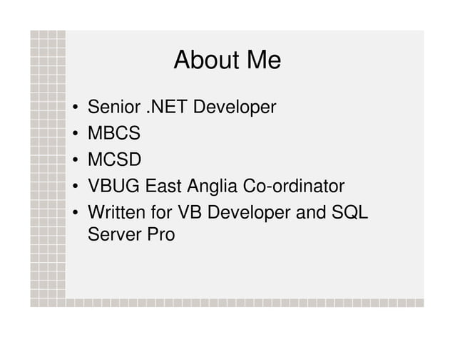 ASP.NET Scalability - VBUG London | PPT