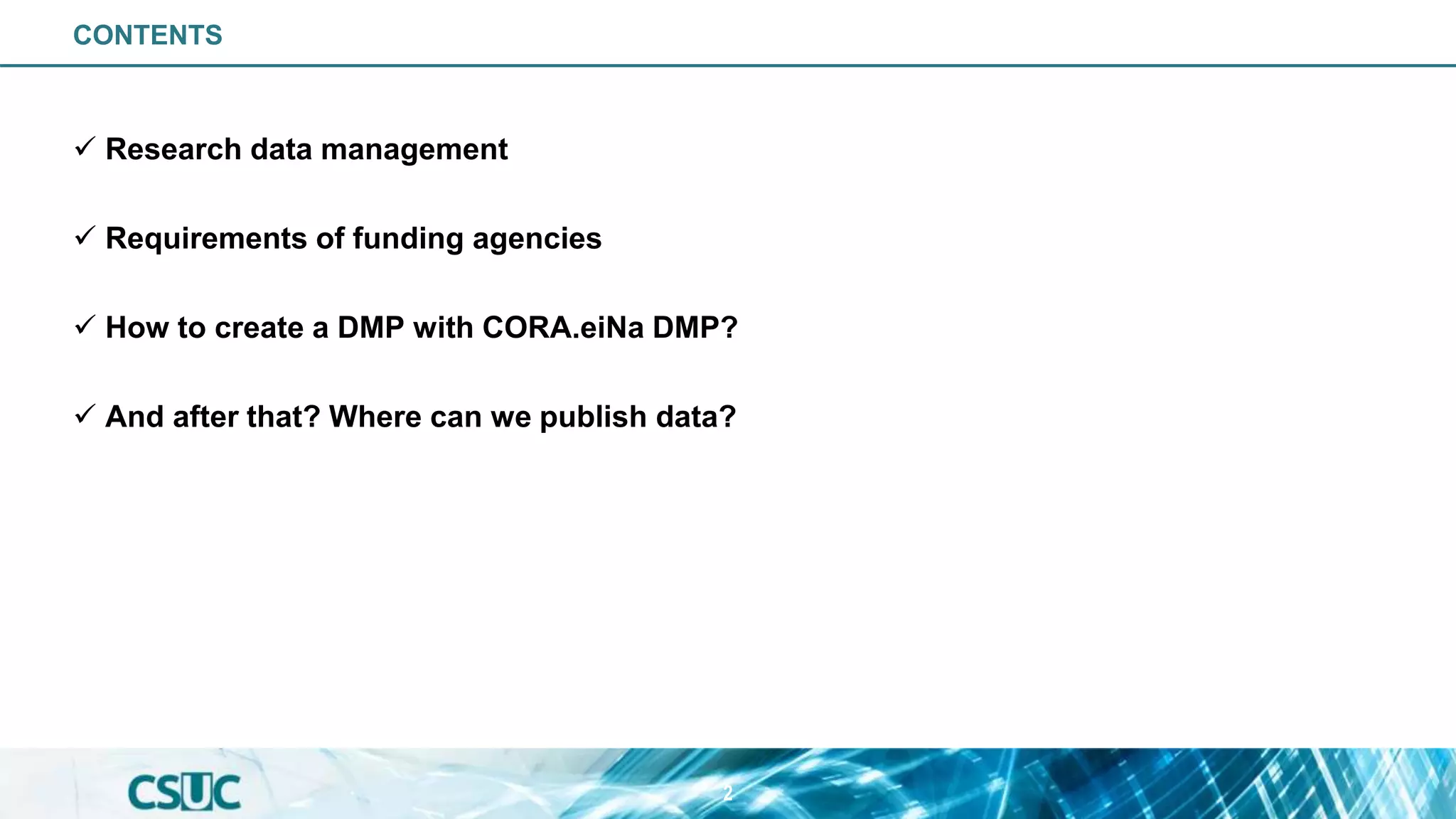 Creating Data Management Plans with CORA.eiNa DMP | PPTX
