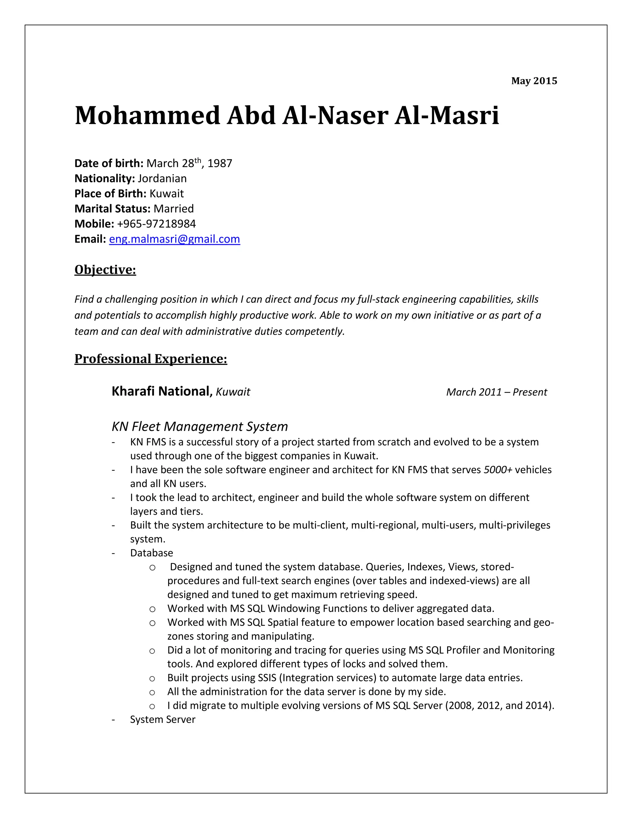 Mohammad Al-Masri Detailed Resume | PDF